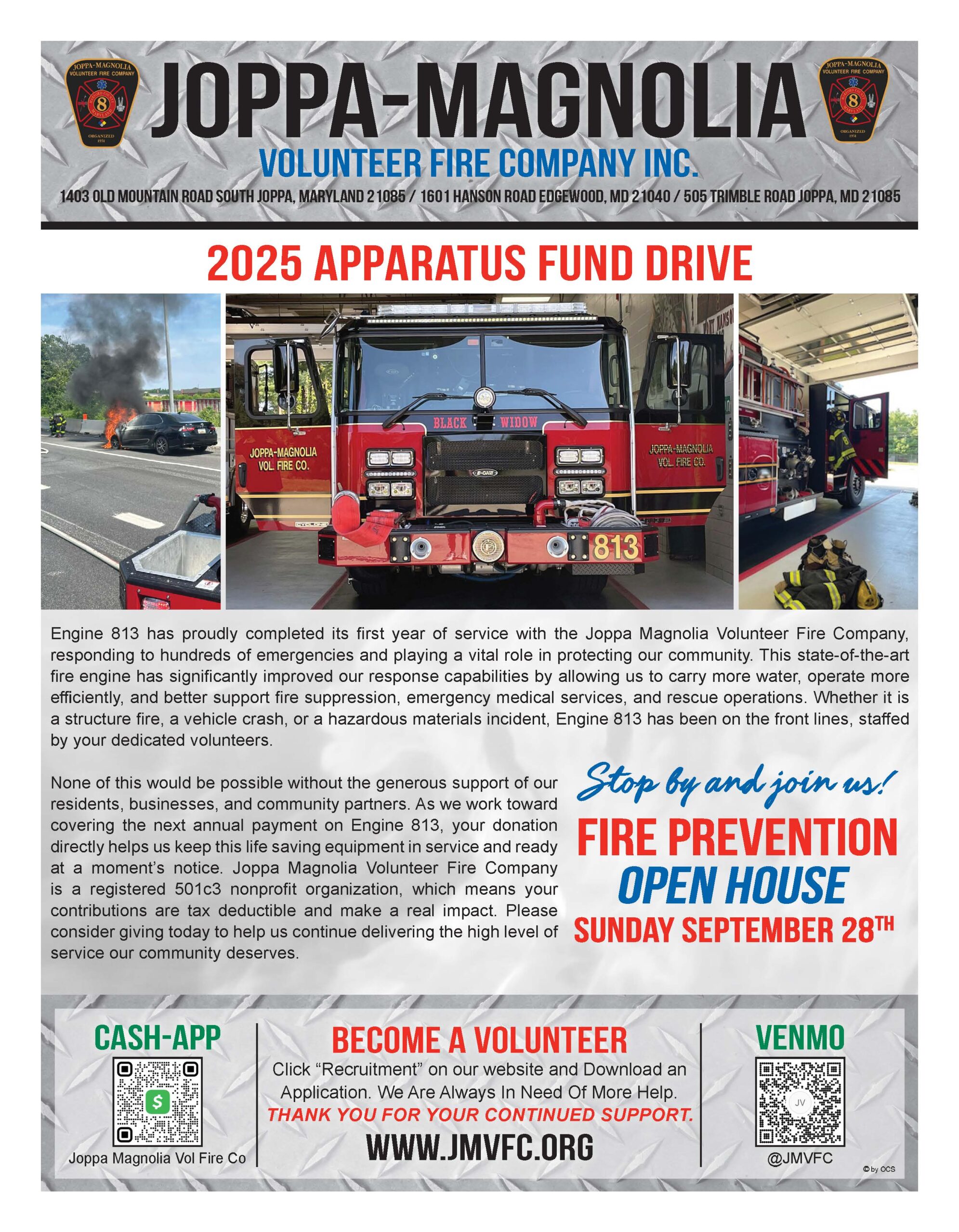 2025 Engine Fund Drive Open House Invitation - Joppa-Magnolia Volunteer Fire Company